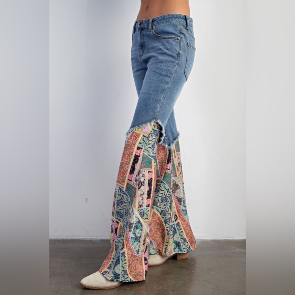 easel | Jeans | Easel Boho Printed Denim Flares | Poshmark